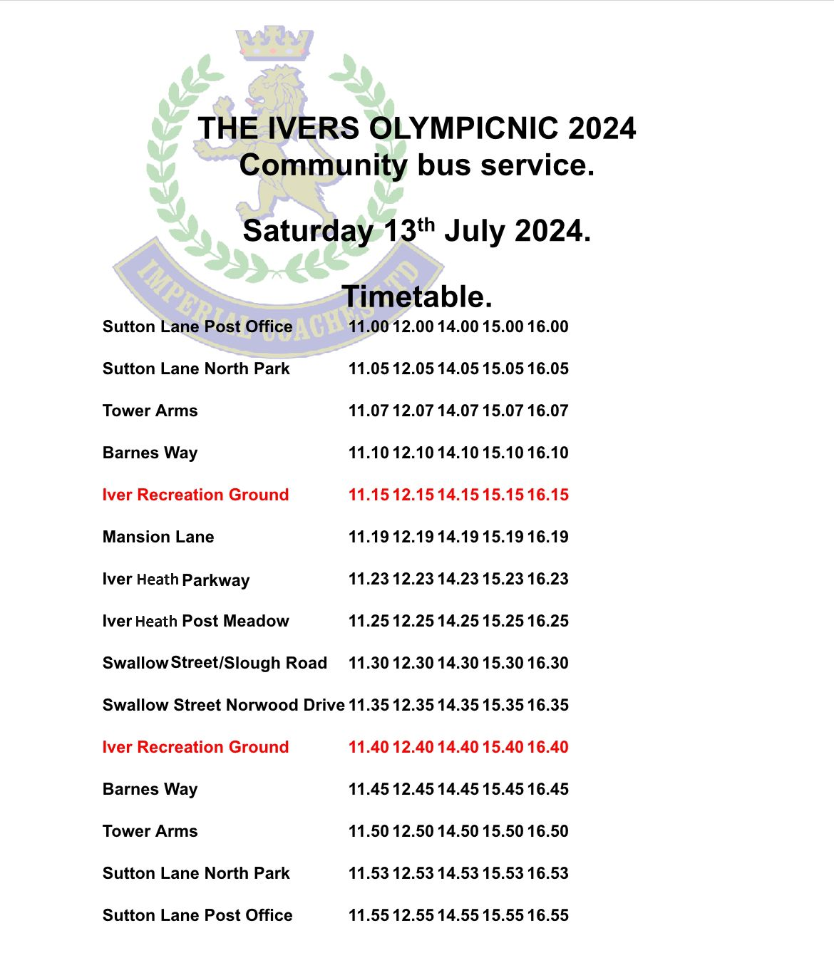 The Olympicnic Shuttle bus - Iver Village Residents Association
